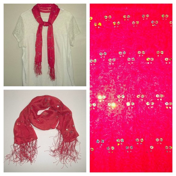 Source Unknown | Accessories | Red Scarf Frayed String Edges Long ...